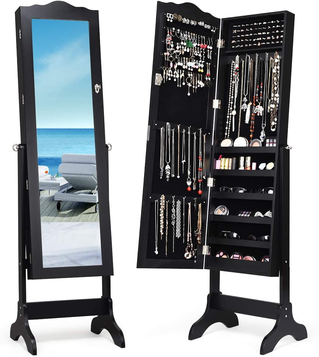AINUO Jewelry Cabinet Armoire, Lockable Full Length with LED Lights, 3 ...