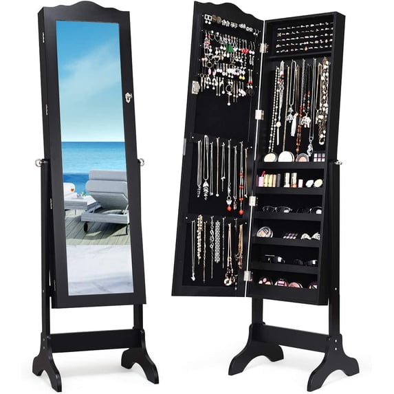 AINUO Jewelry Cabinet Armoire, Lockable Full Length with LED Lights, 3 ...