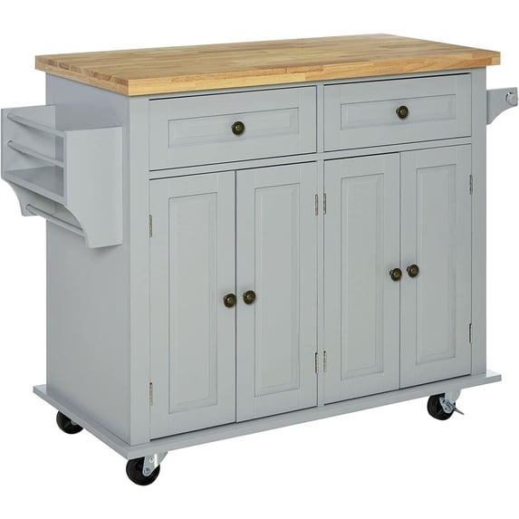 AINUO Kitchen Island on Wheels, Rolling Cart with Rubberwood Top, Spice ...