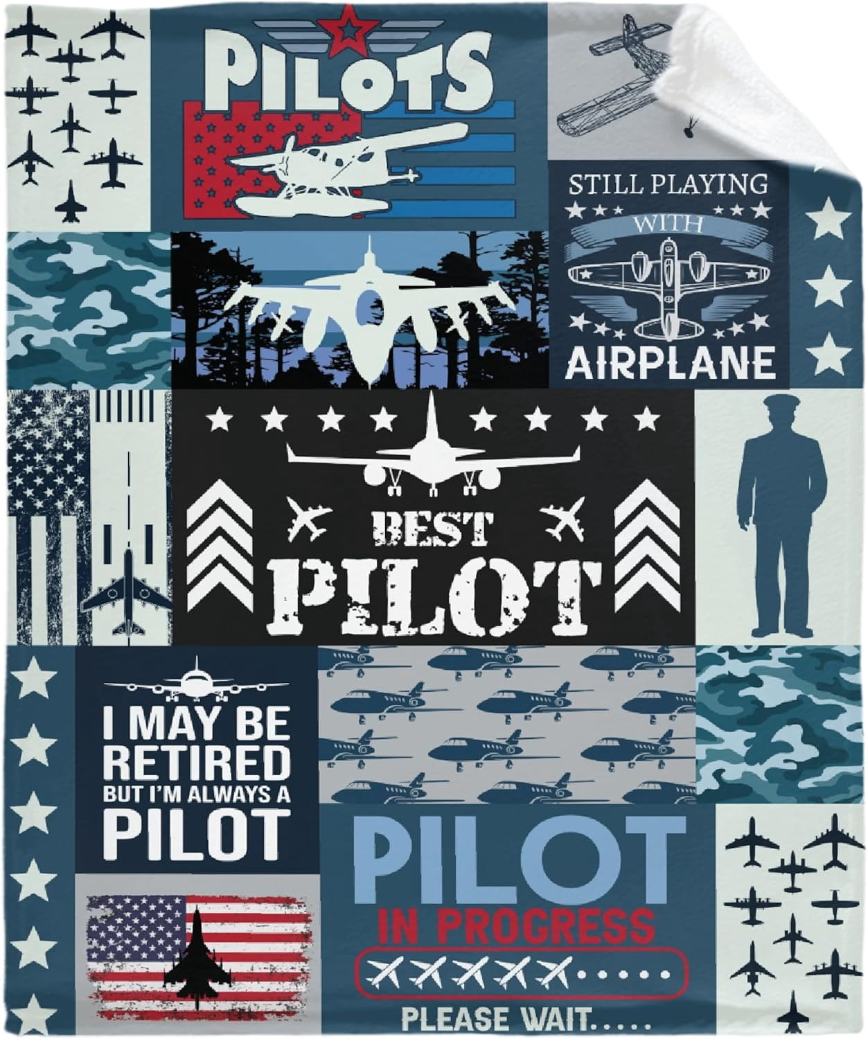 AINUO Pilot Throw Blanket, 90"x120" Flannel Plane Pattern Blanket, Soft ...