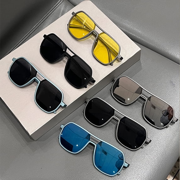 AINYROSE 6pcs/set, Trendy Men's Pilot Sunglasses-Double Bridge ...