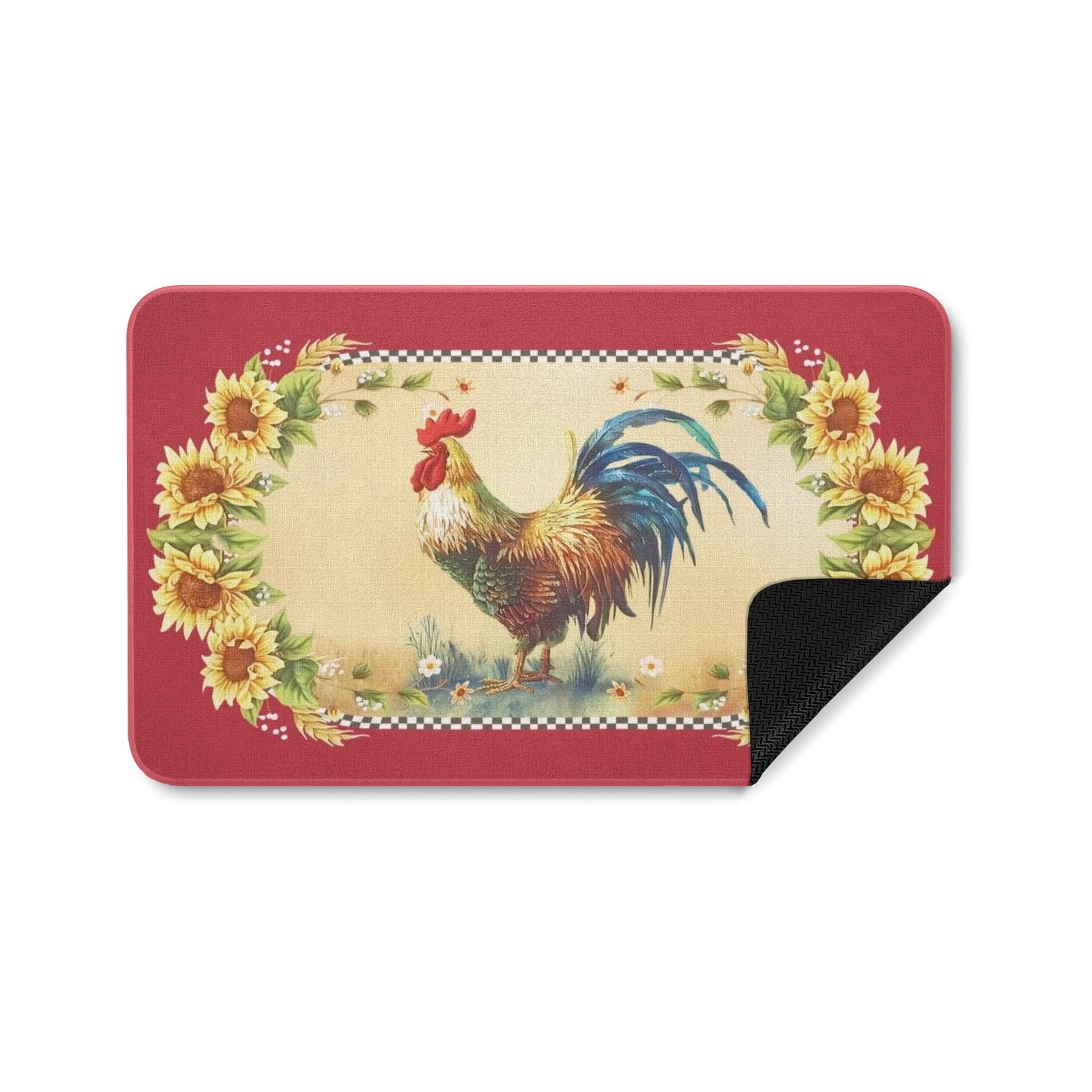 AIOE 16"x24" Farmhouse Rooster & Sunflower Flannel Doormat, Non-Slip ...