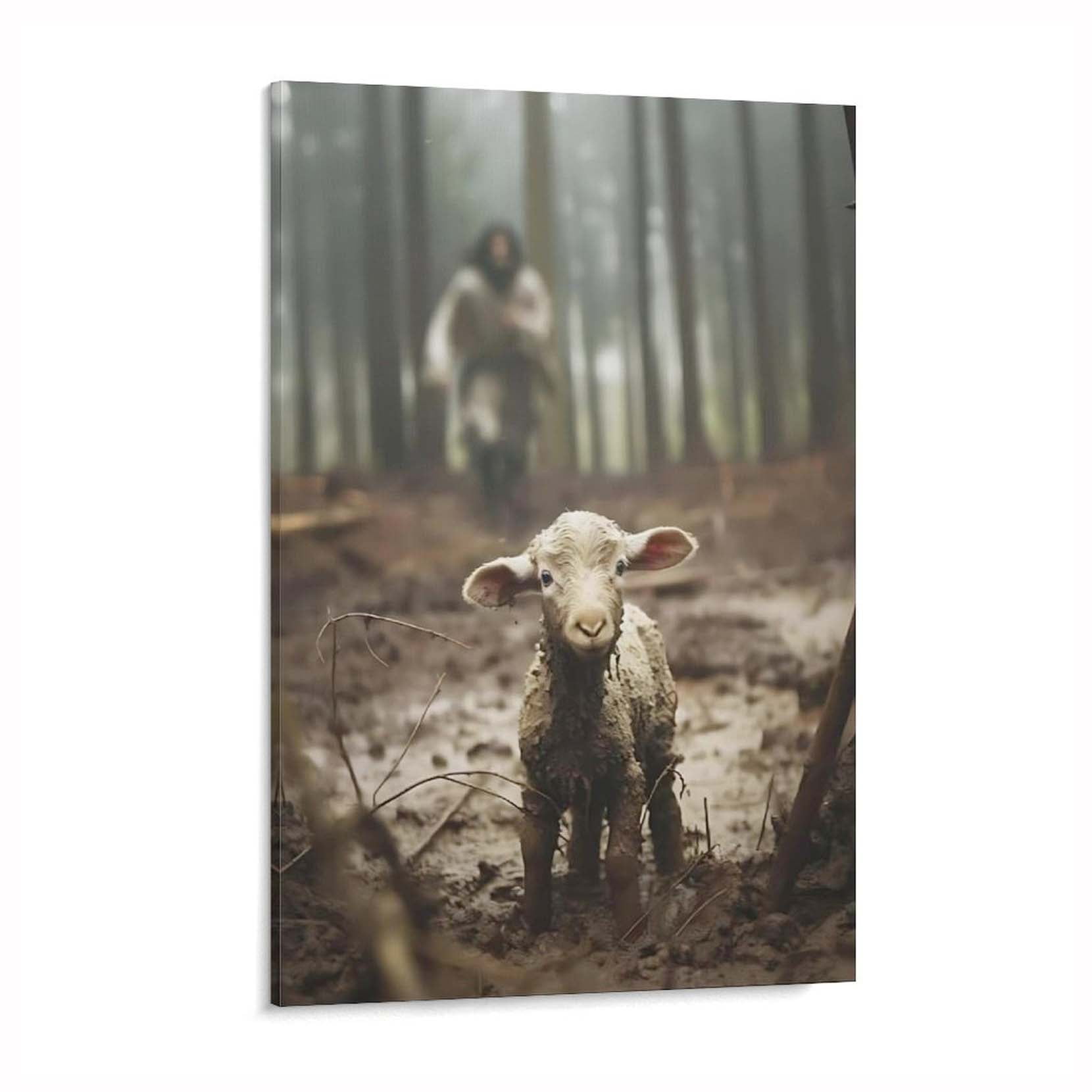 AIOE Christian Wall Art Jesus Chasing Lost Lamb Canvas Print ...