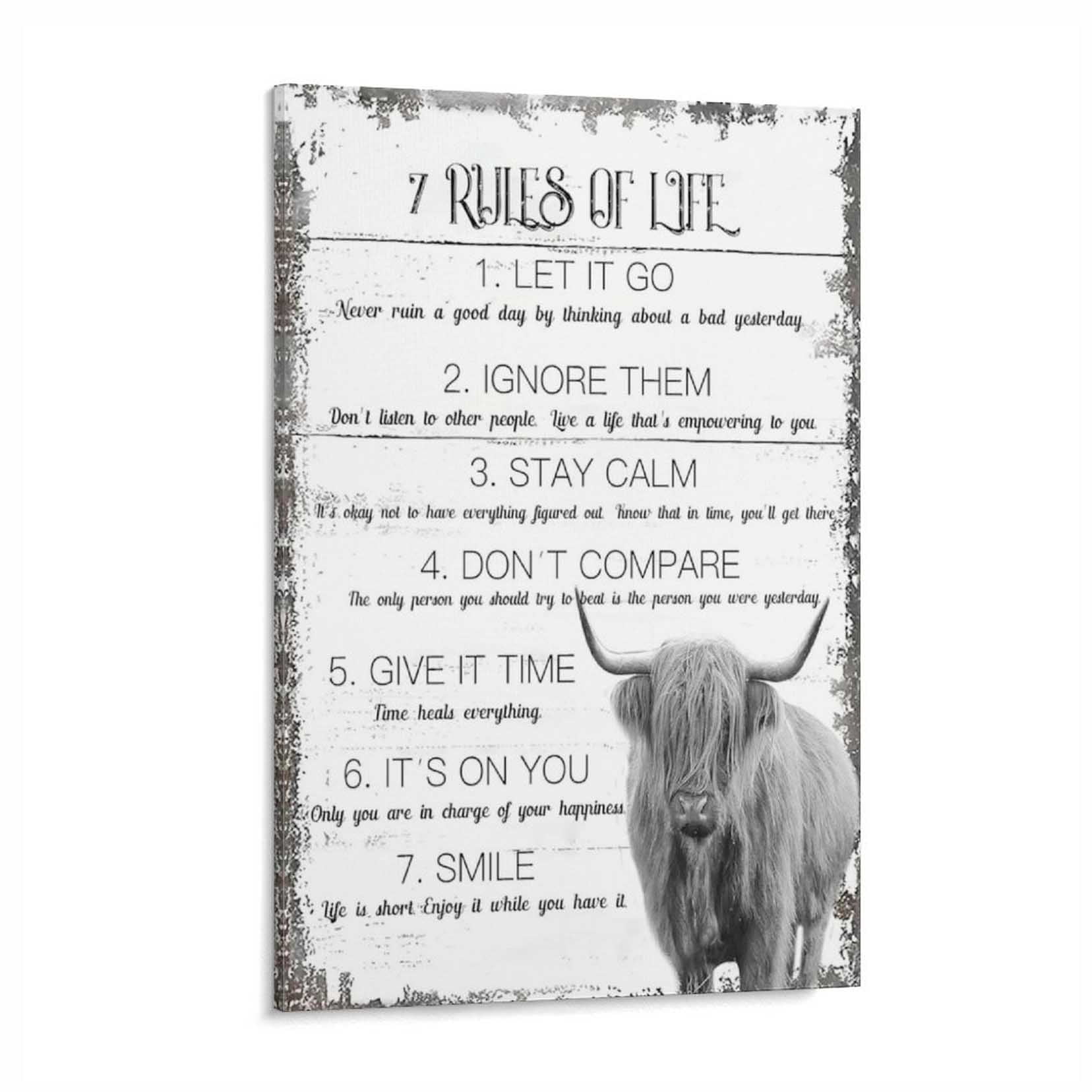 AIOE Farmhouse Highland Cow Bathroom Wall Art Decor 7 Rules of Life ...