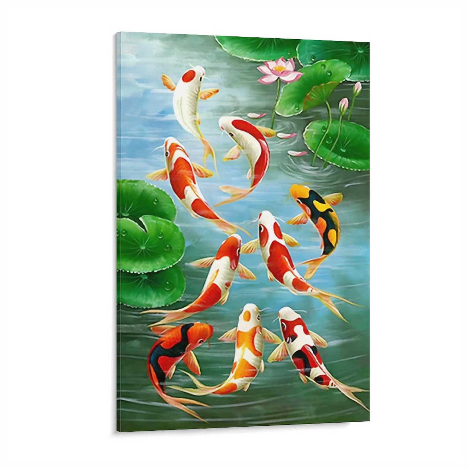 AIOE Feng Shui Nine Koi Fish Lucky Landscape Poster Painting on Canvas ...