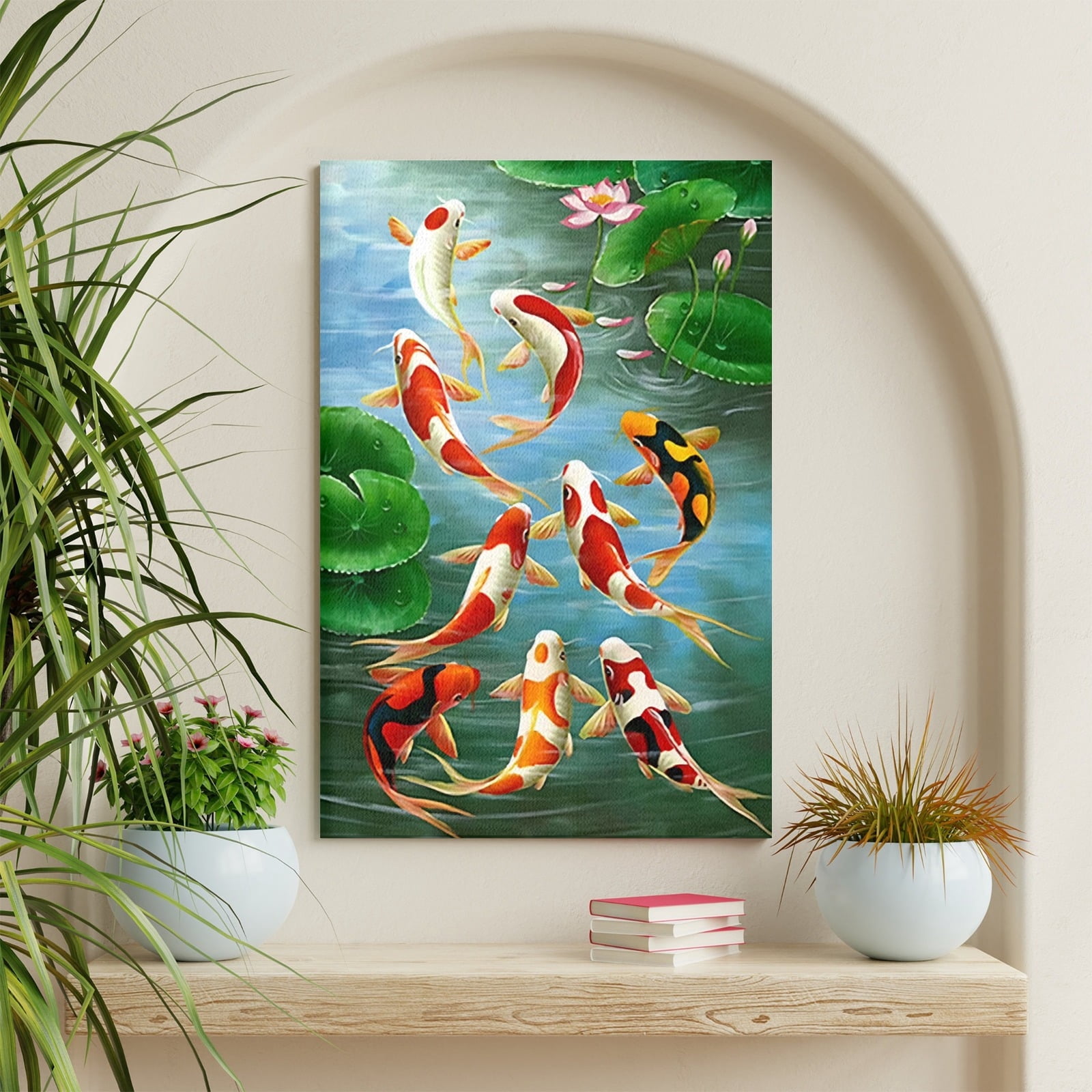 AIOE Feng Shui Nine Koi Fish Lucky Landscape Poster Painting on Canvas ...