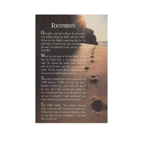 AIOE Footprints In The Sand Motivational Christian Poem Wall Art Canvas ...