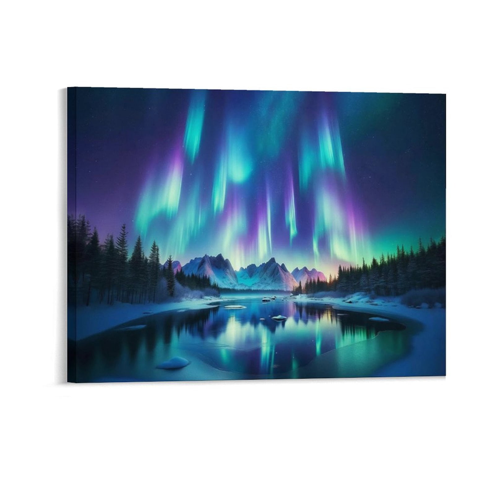 AIOE "Northern Lights Over Mountain Lake" Aurora Borealis Wall Art ...