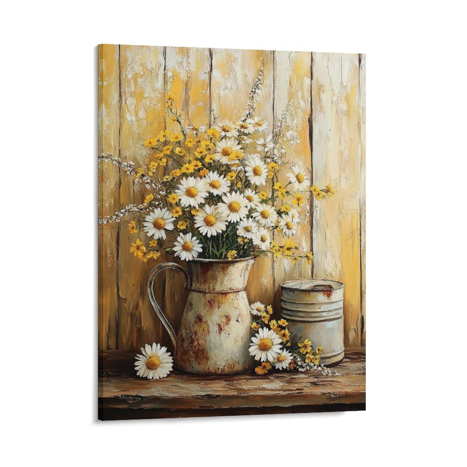 AIOE Rustic Daisies & Wildflowers in Vintage Pitcher – Farmhouse Floral ...