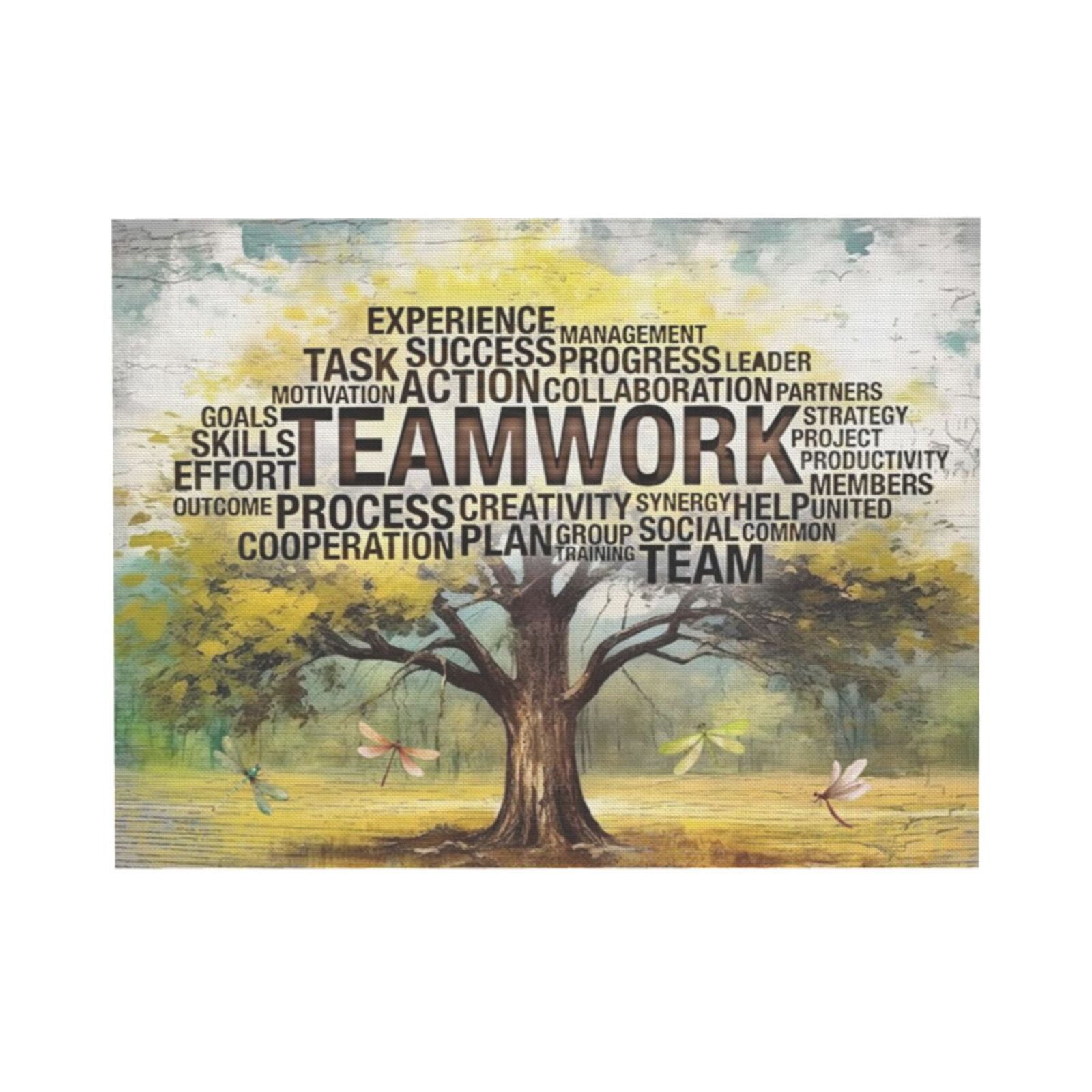 AIOE "Teamwork Word Tree" Rustic Office Inspirational Wall Art ...