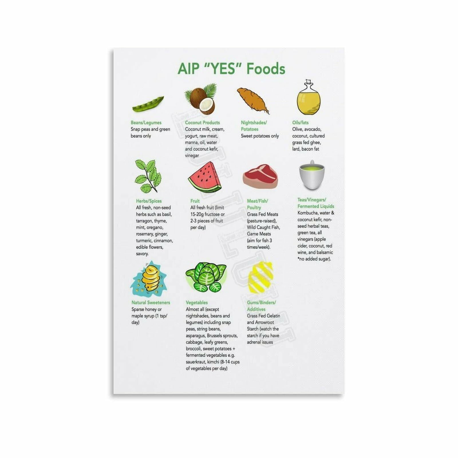 AIP1 Food List Poster Autoimmune Protocol Food Chart (4) Canvas ...