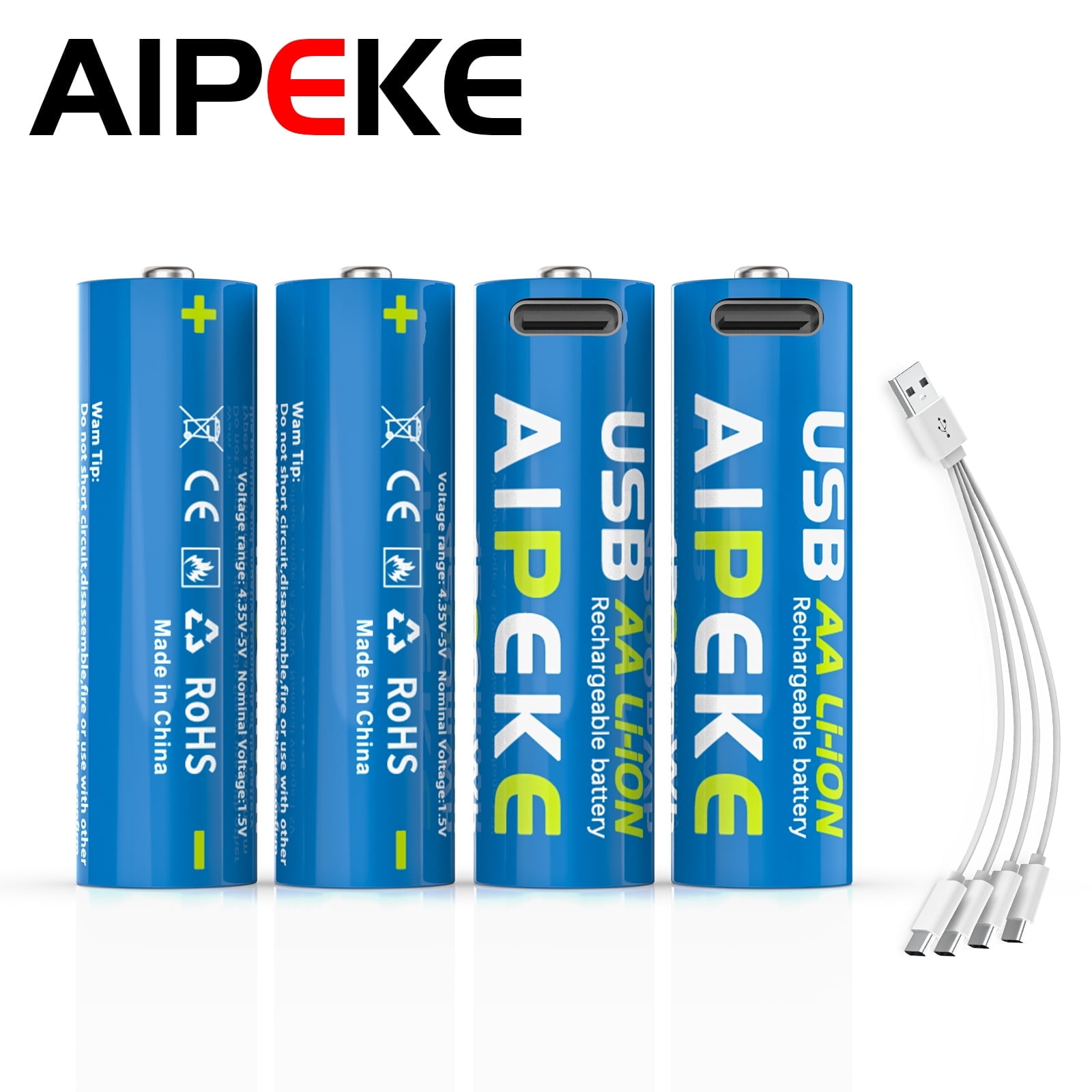 AIPEKE 4-Pack USB Rechargeable 1.5v AA Lithium Batteries High Capacity ...