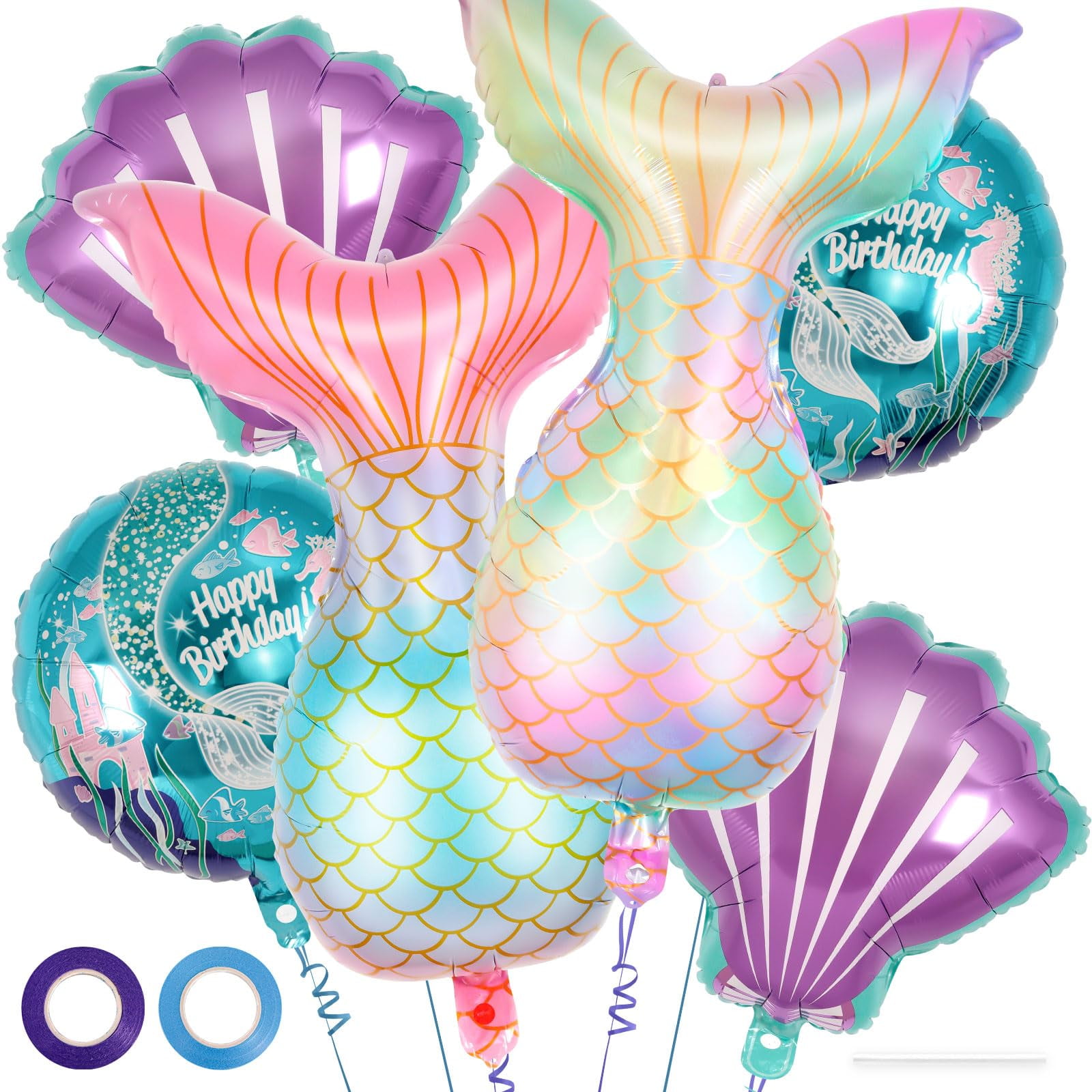 AIQINHU Mermaid Balloons, 6 SSF20 Pcs Mermaid Sea Foil Balloons ...
