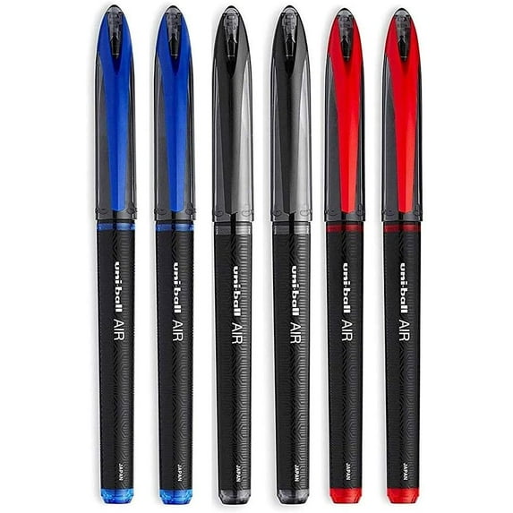 AIR Micro - 0.5mm Fine Rollerball Pack of 6 Pens 2 Black, Blue and Red ...
