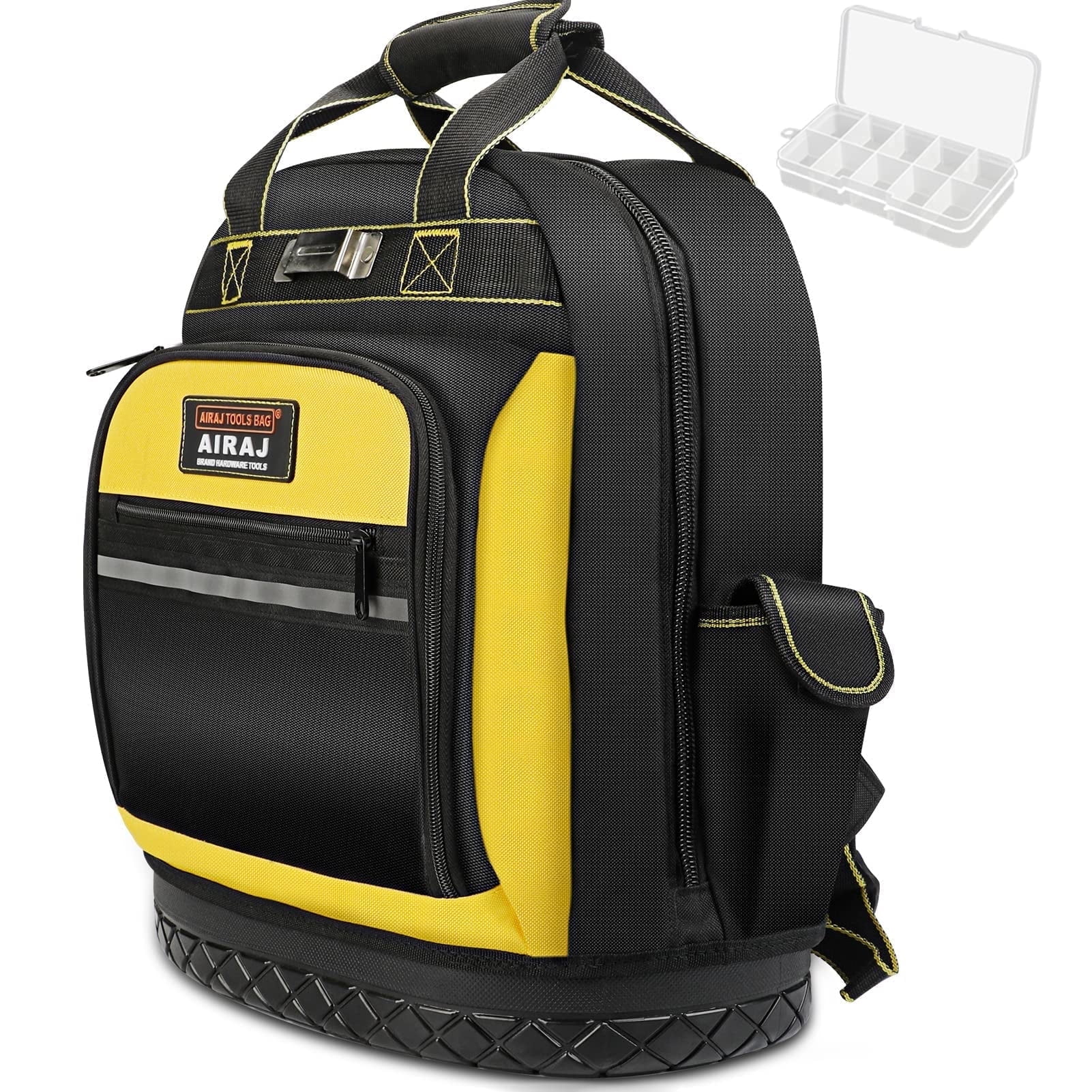 "Airaj Tool Backpack, Heavy Duty Waterproof, 15 Pockets, Molded Base ...