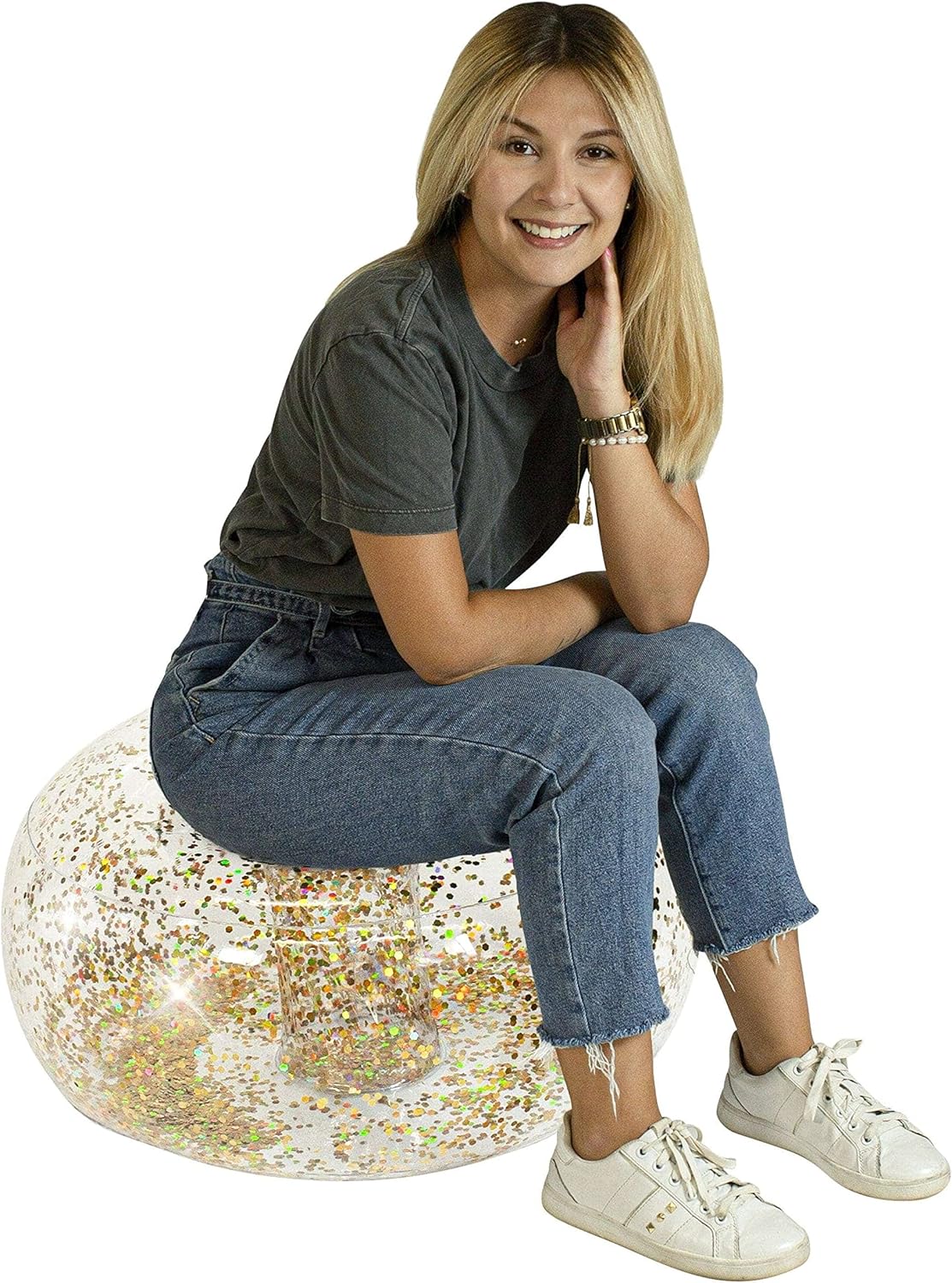 AIRCANDY Inflatable Ottoman BloChair Filled with Gold Glitter Perfect ...