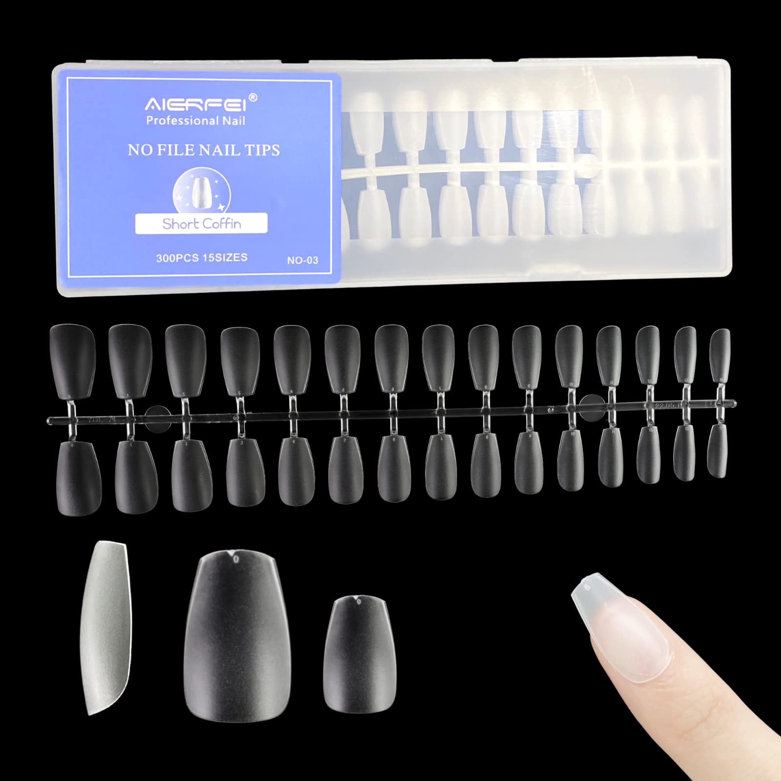AIREFEI 300pcs Salon Nails with 15 Sizes, Full Matte Short Nail Tips ...