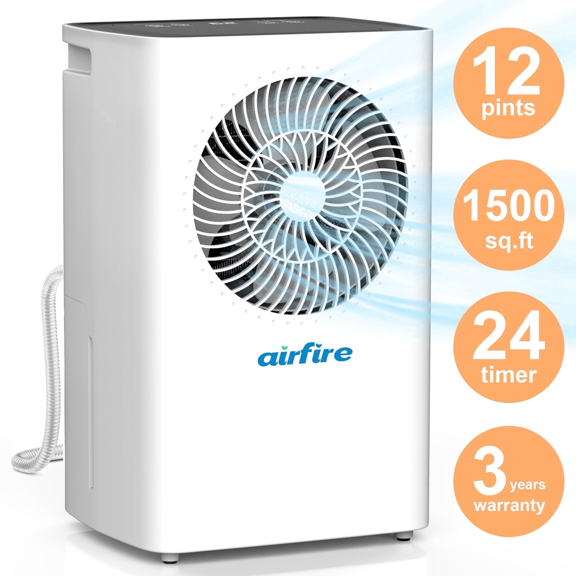 AIRFIRE 12 Pints Dehumidifiers (DOE), up to 1500 Sq.Ft Dehumidifier ...