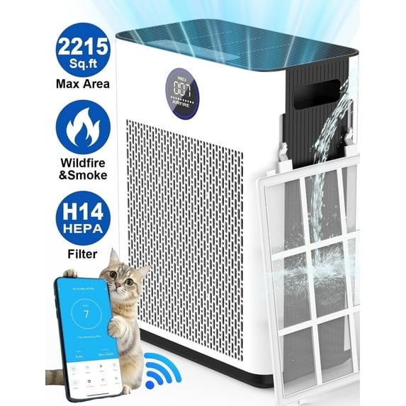 AIRFIRE Air Purifiers for Home up to 2215 Sq.ft, H14 HEPA Filter WiFi ...