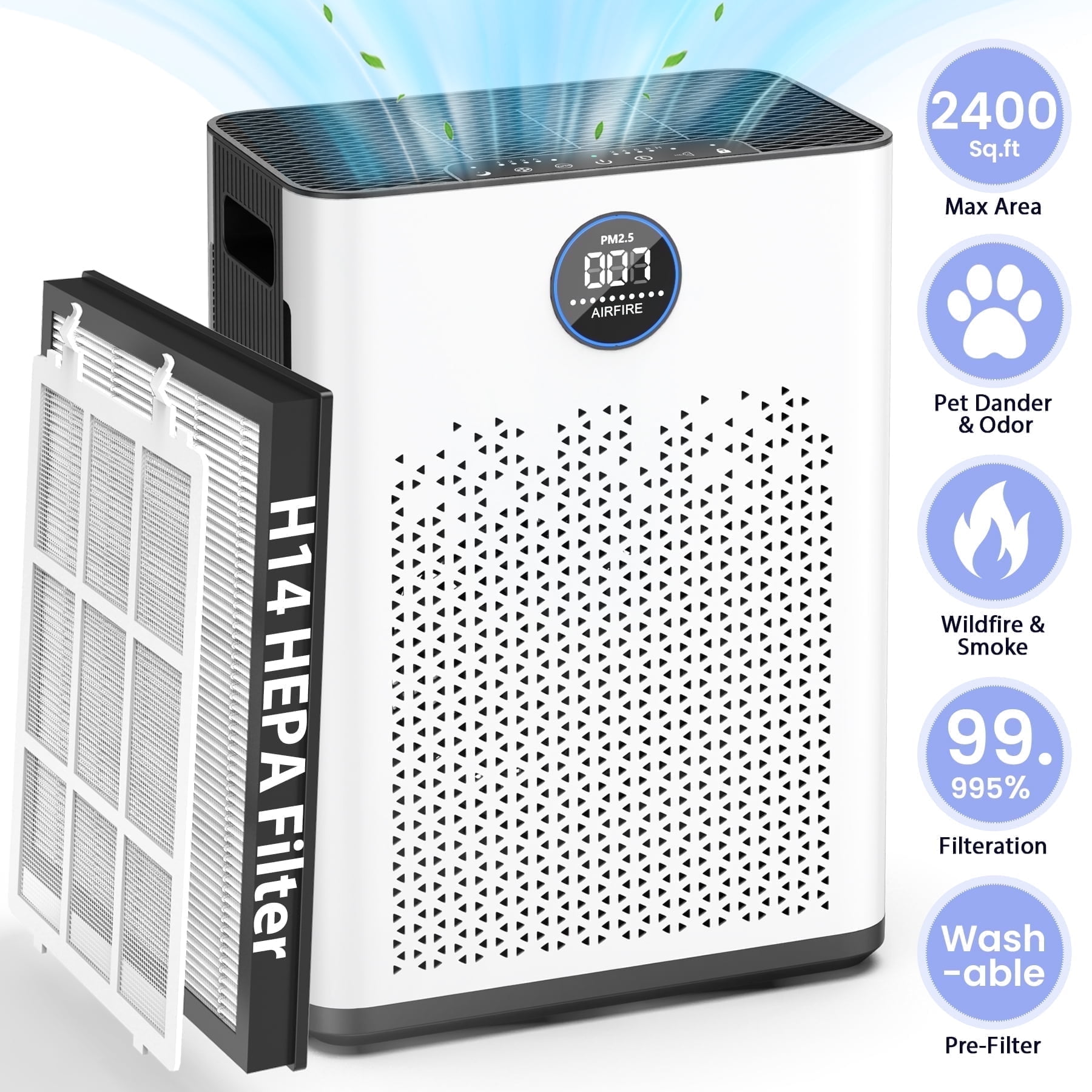 AIRFIRE HEPA Air Purifier for Allergies and Asthma, 2400 Sq.ft ...