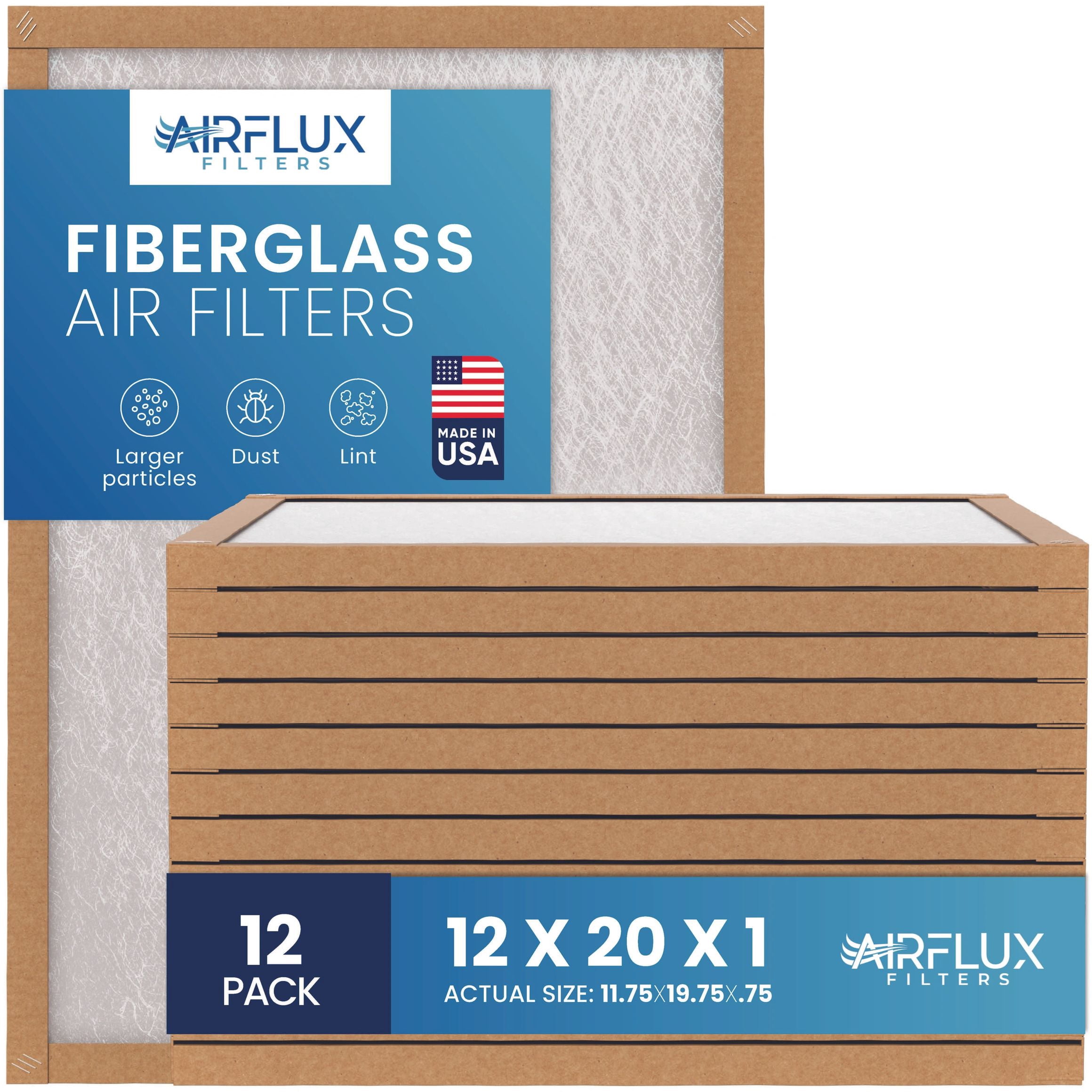 AIRFLUX Fiberglass Air Filter - 12x20x1 Air Filter 12 Pack - Non ...