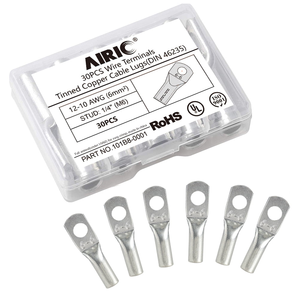 AIRIC 12-10 Gauge Electrical Wire Lugs, UL Approved Tinned Copper Ends ...
