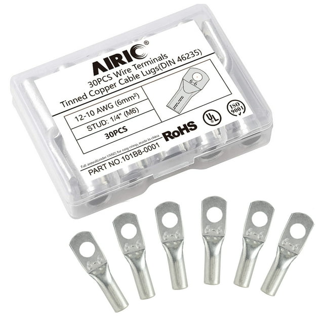 AIRIC 12-10 Gauge Electrical Wire Lugs, UL Approved Tinned Copper Ends ...