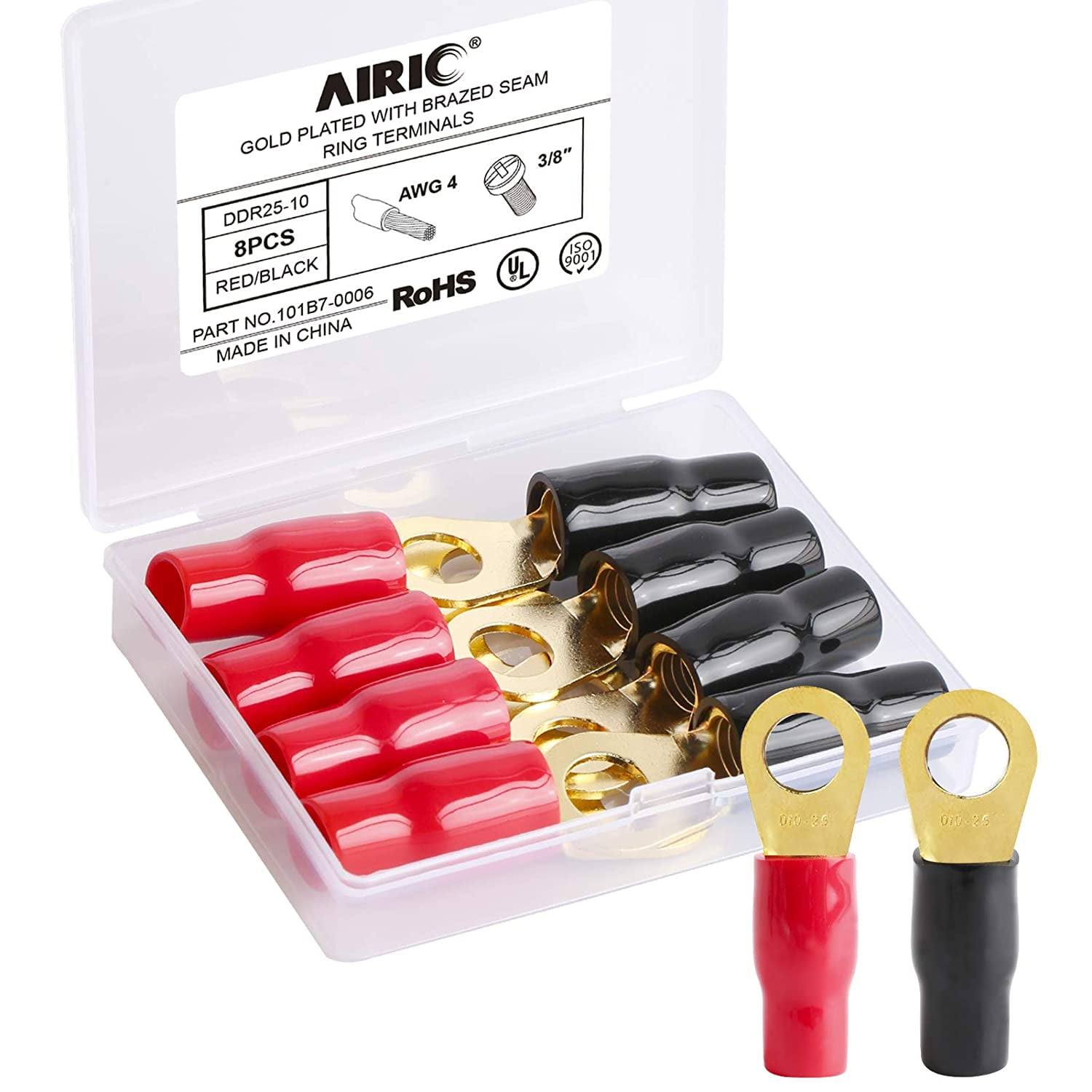 AIRIC 4 AWG Ring Terminal 3/8 inch Gold Plated Crimp Ring Terminals ...