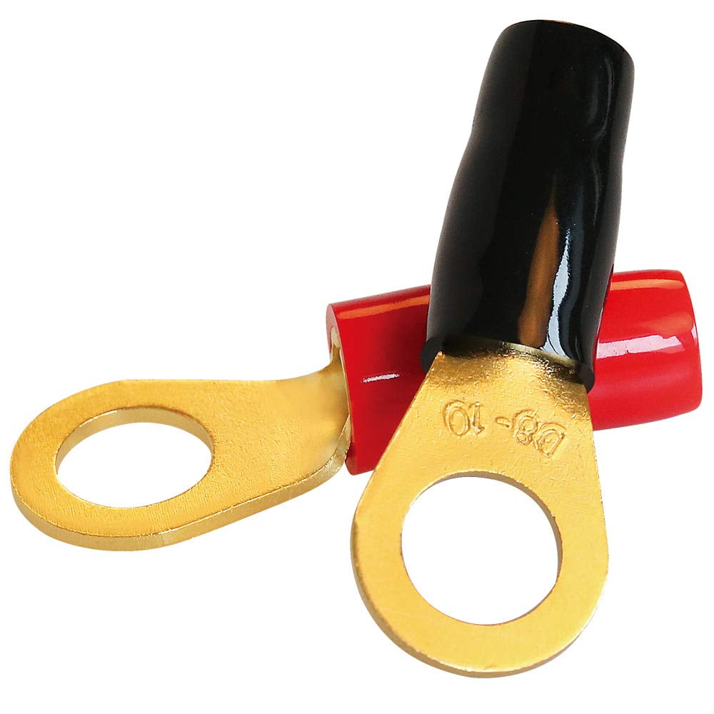 AIRIC 8 Gauge Ring Terminal 5/16 inch Gold Plated Crimp Ring Terminals with Soft Boots Gold Wire ...