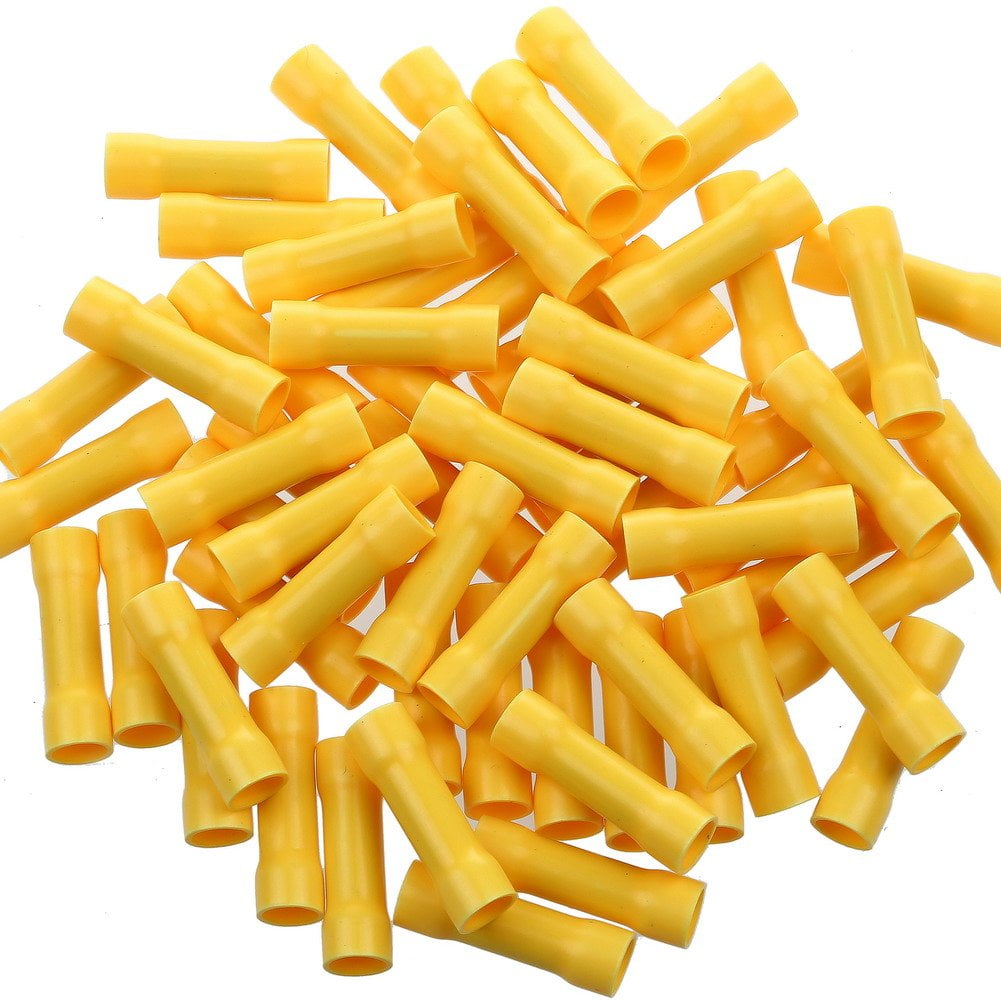 AIRIC Yellow Butt Connectors Crimp 100pcs 12-10AWG Butt Connector Fully ...