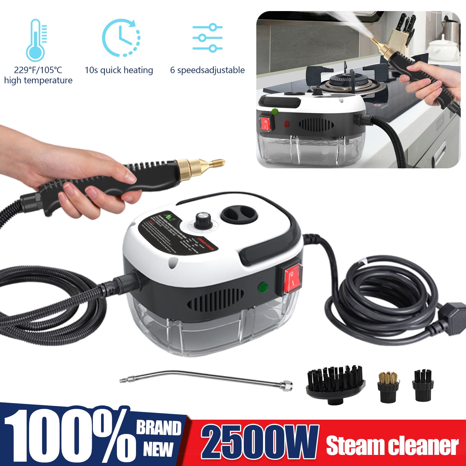 AIRKOUL 2500W High Temp Pressurized Steam Cleaner Machine Kitchen ...