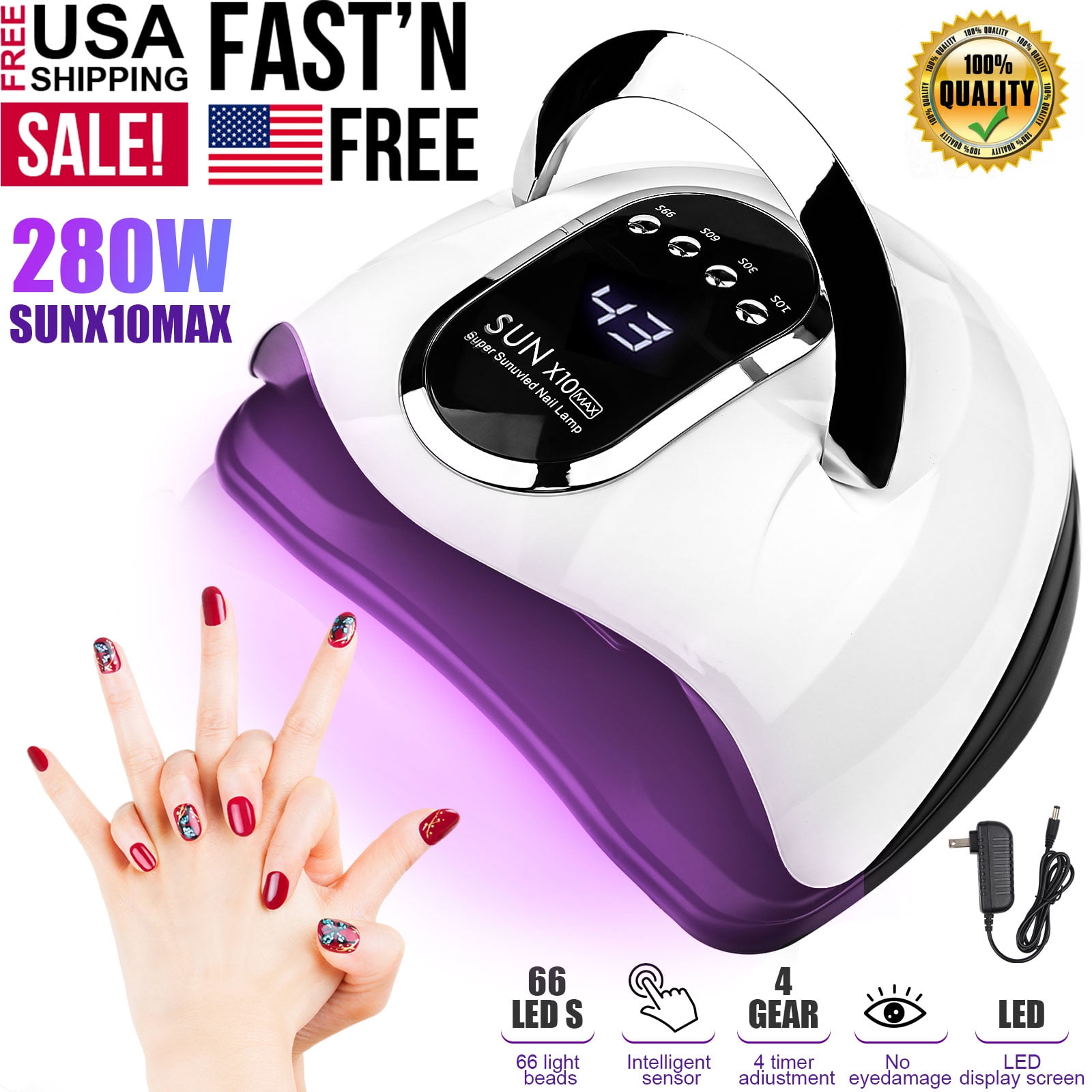 AIRKOUL 280W Nail Dryer LED Lamp UV Light Polish Gel Curing Machine ...