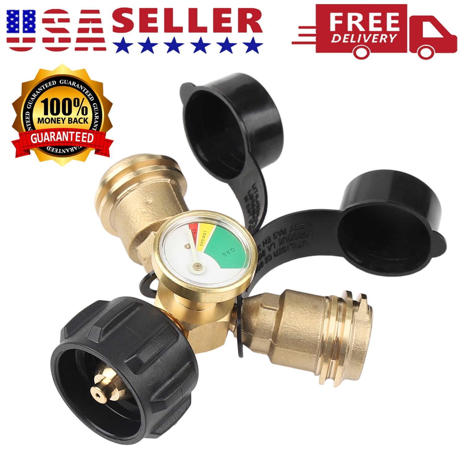 "Airkoul Propane Y Splitter, Brass Gas Tank Adapter with Gauge, Dual ...