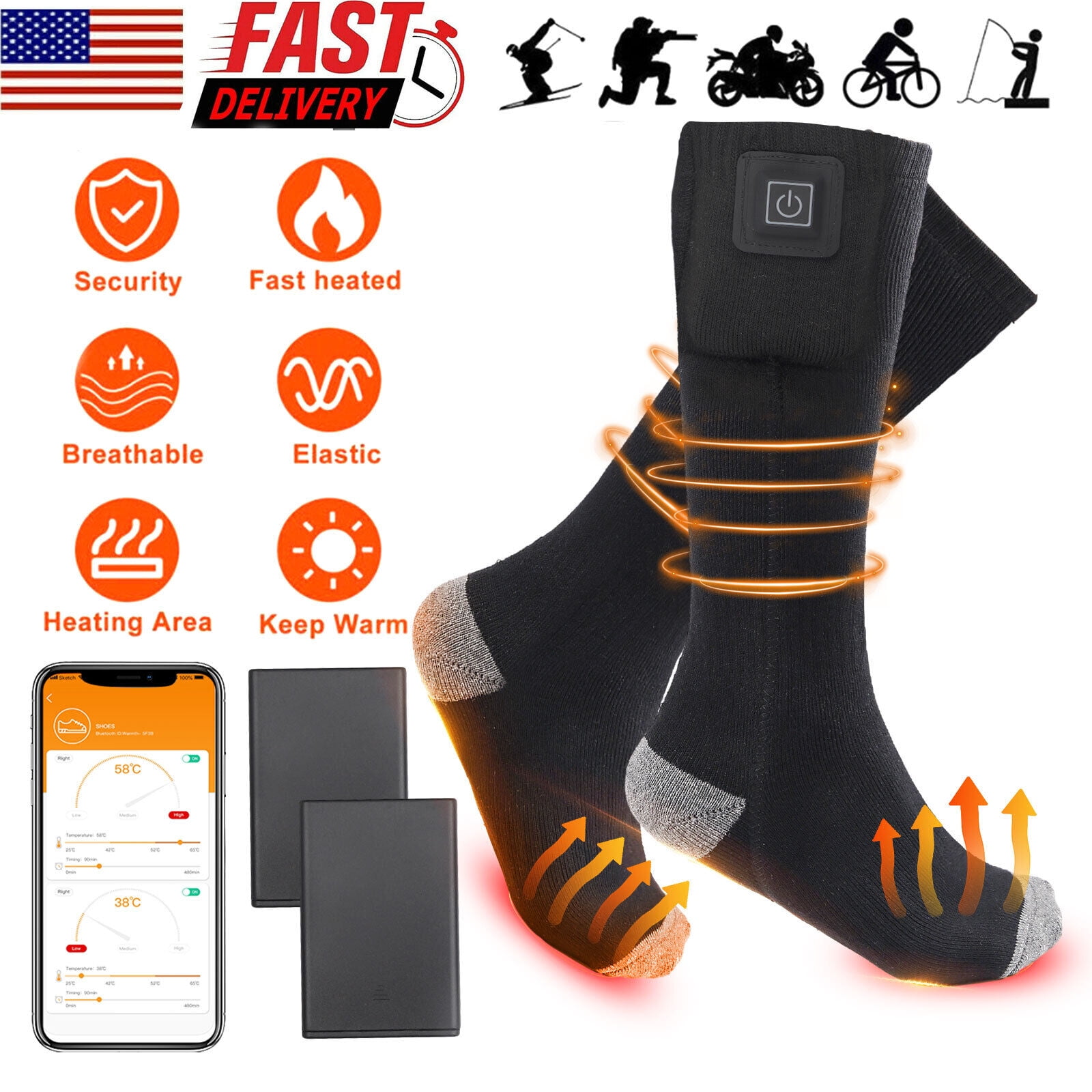 AIRKOUL Warm Heated Socks with Rechargeable Electric Battery for Men ...