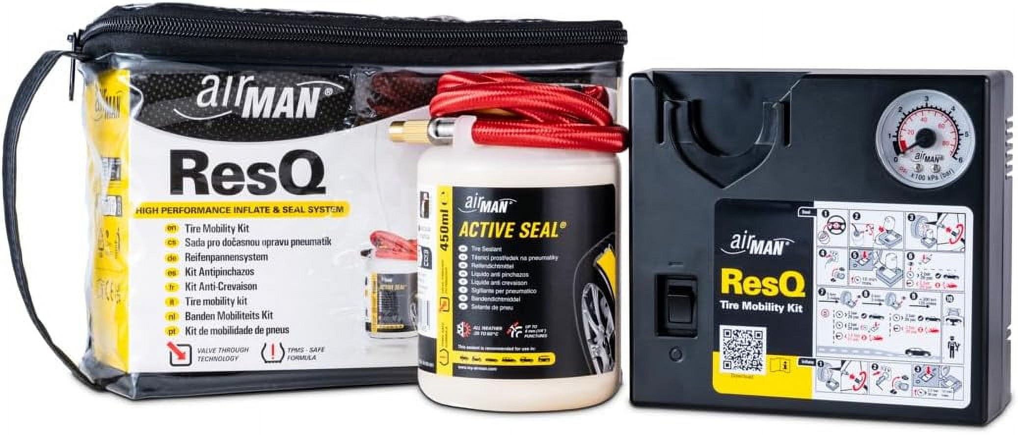 AIRMAN Flat Tire Repair Kit - ResQ 12V Compressor Tire Mobility Kit ...