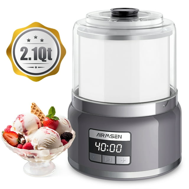 AIRMSEN 2.1 Qt Ice Cream Maker Machine with LED Screen and Timer, Electric Frozen Yogurt Maker ...