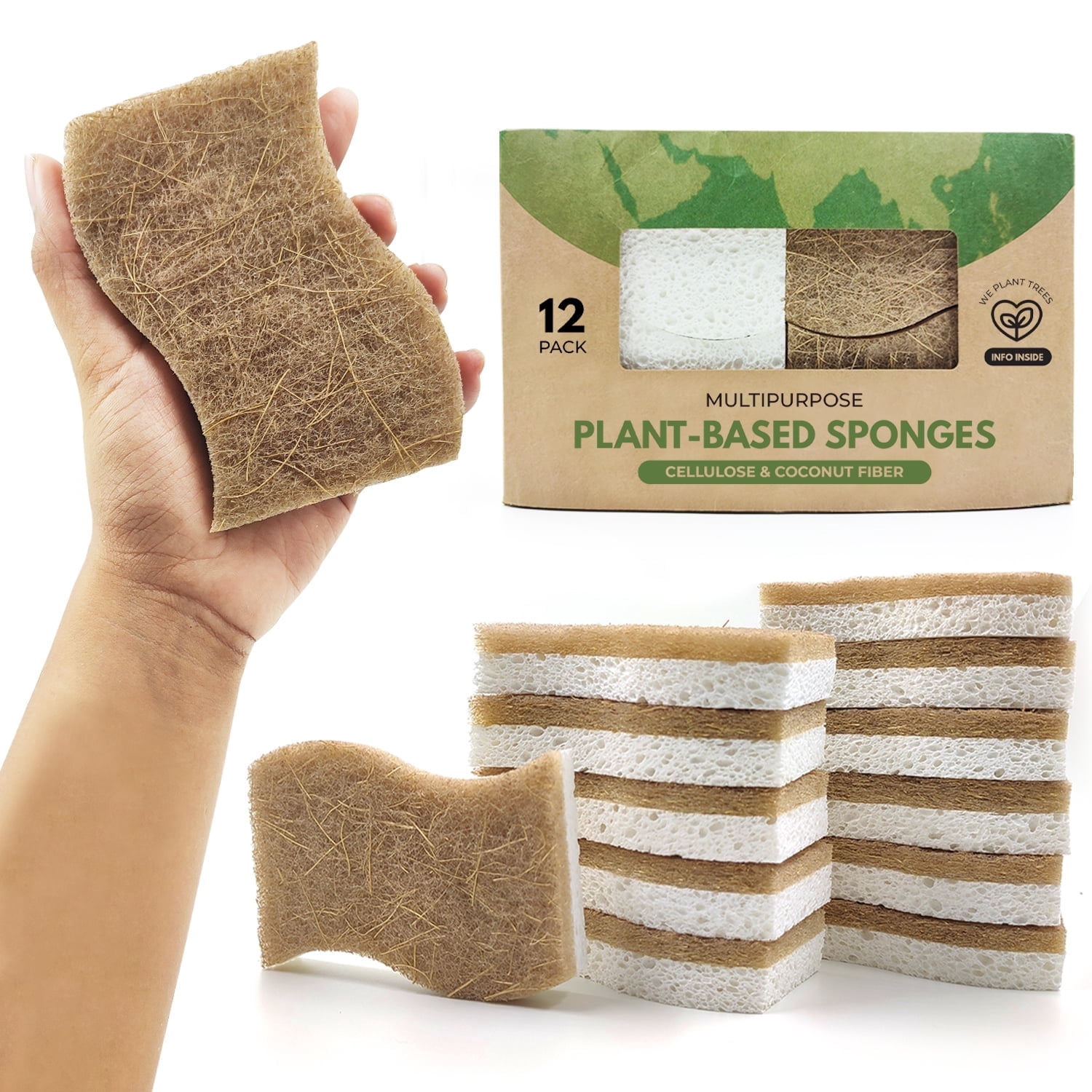 AIRNEX Natural Sponges for Dishes, 12 Pack, Coconut & Cellulose ...