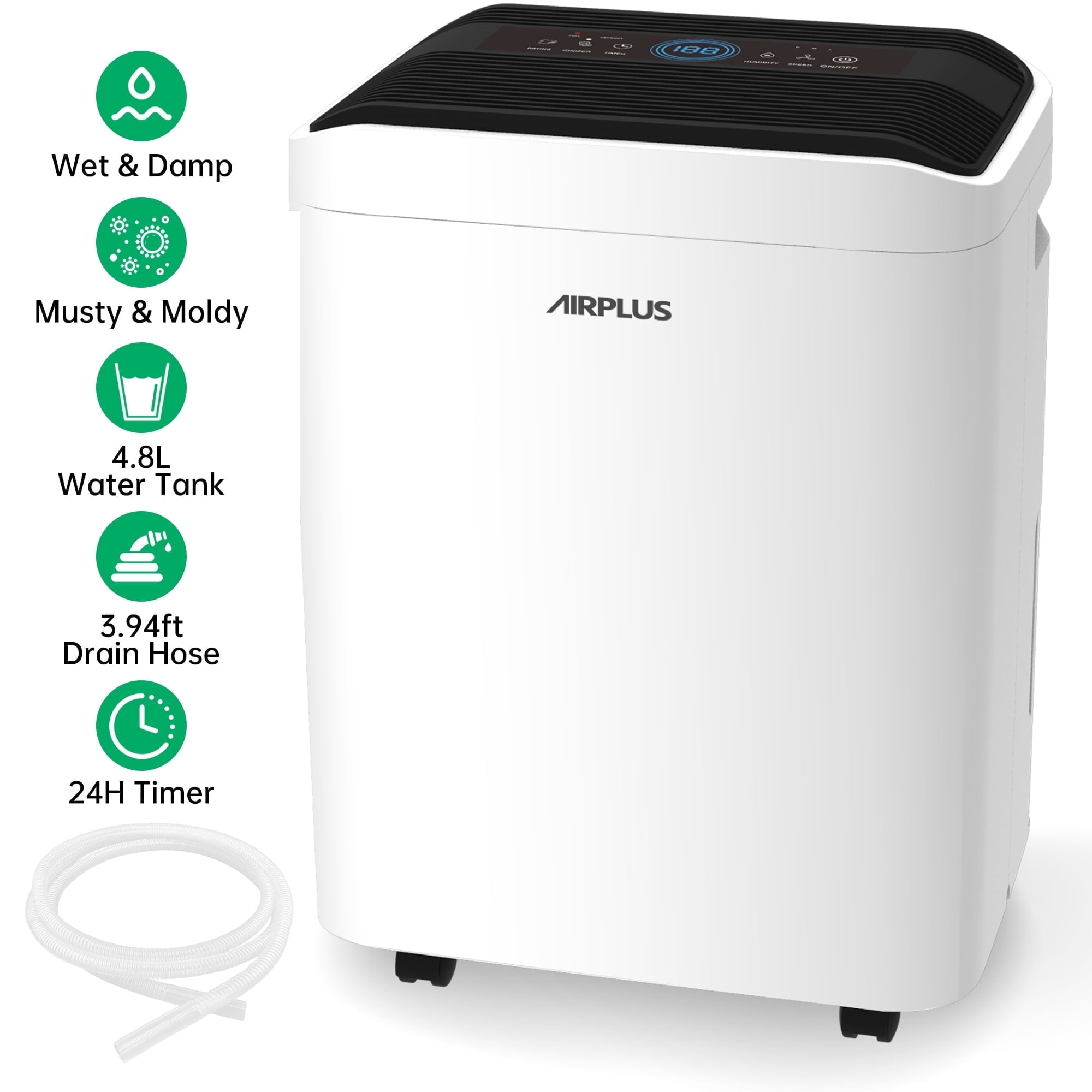 Airplus Dehumidifier 70 Pint Max, 18.73 Pints/Day, White, Basement Dehumidifier with Drain Hose ...