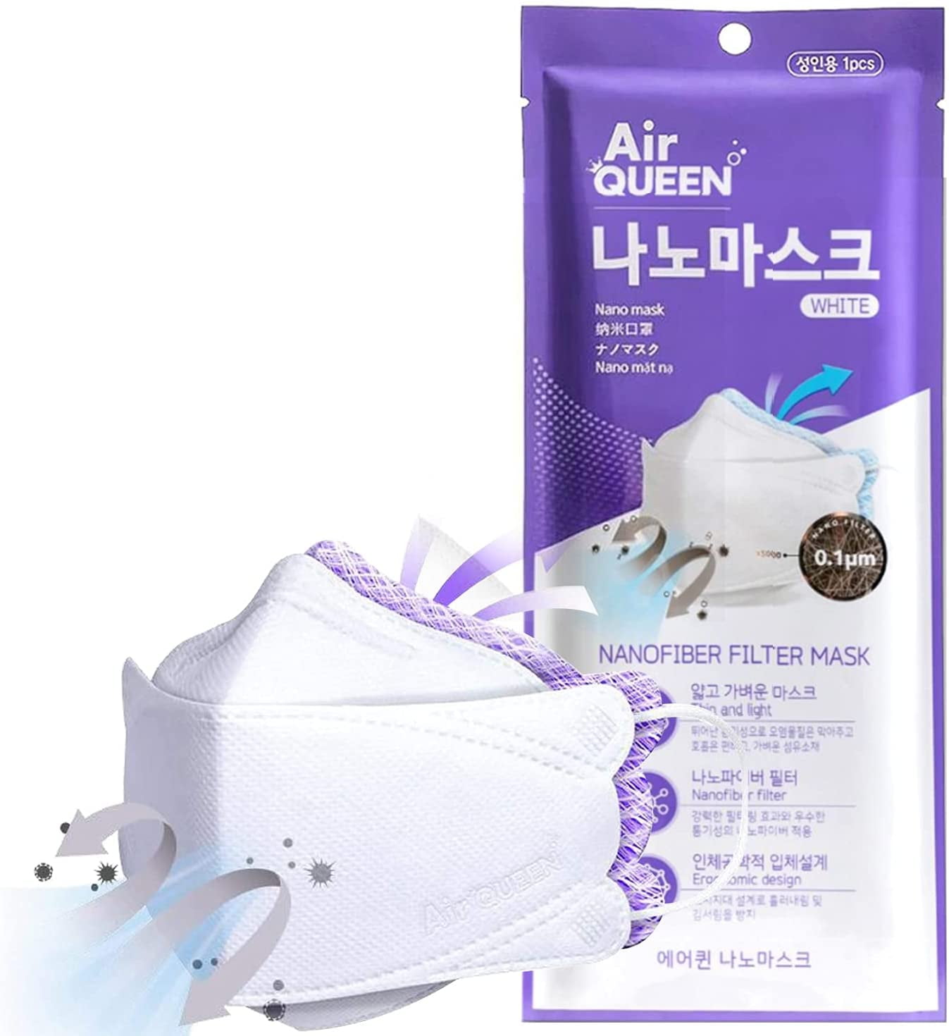 AIRQUEEN 3-Layer Nano-Filter Face Mask for Adults, 100 Pack White ...