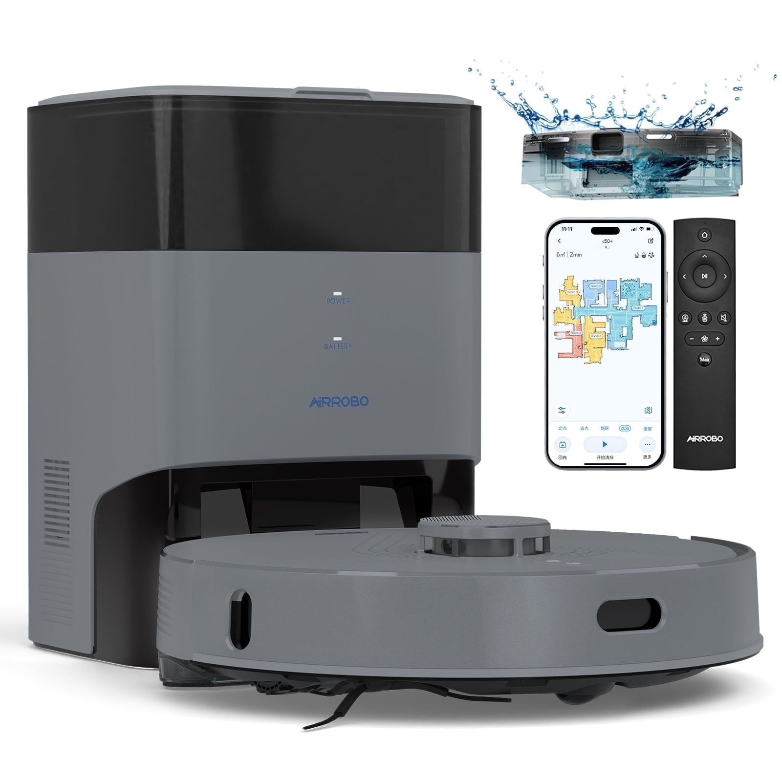 AIRROBO L50+ Robot Vacuum and Mop Cleaners Self-Empty with Ultrasonic ...