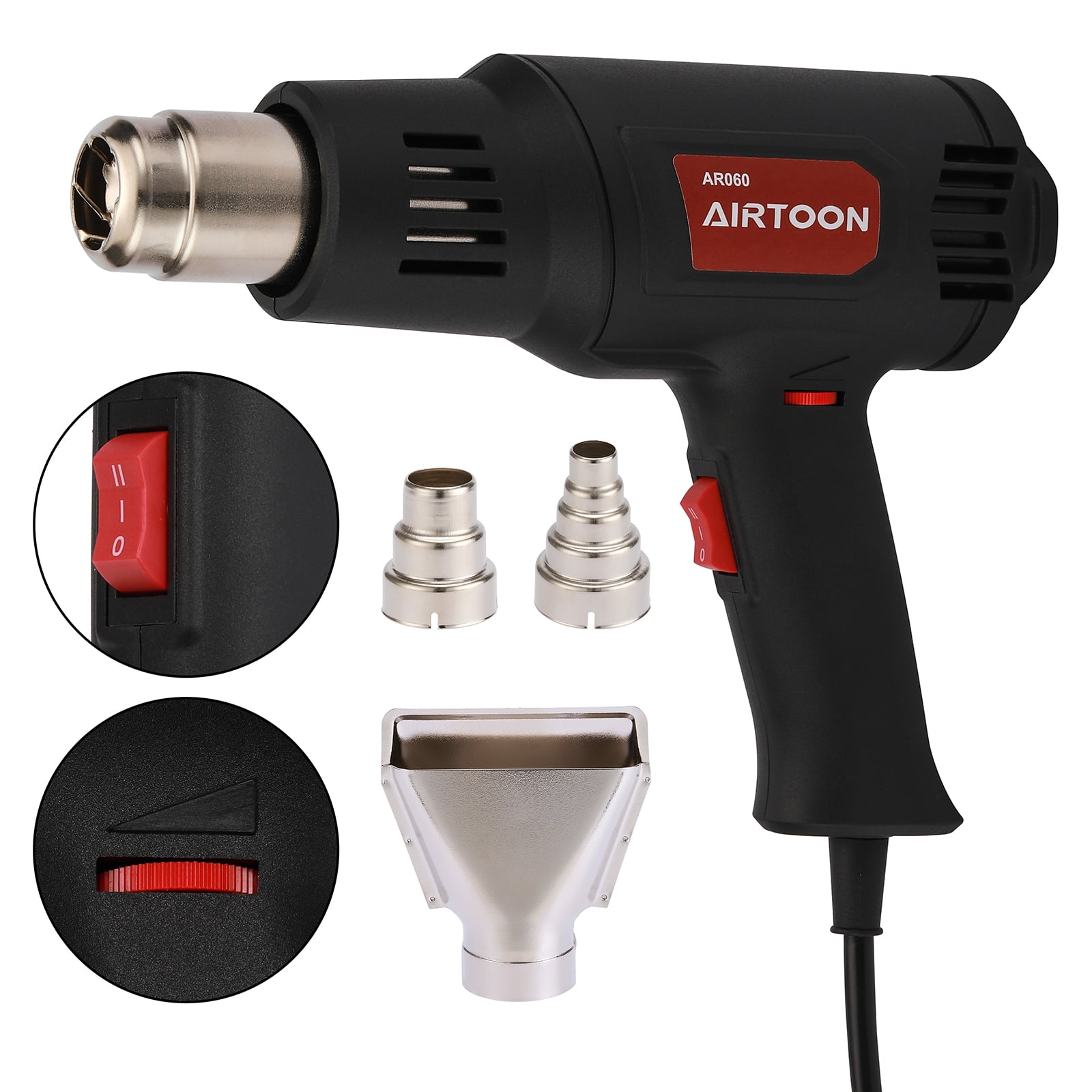 AIRTOON 1600W Heat Gun, Adjustable Temperature, 3 Nozzles, Paint ...