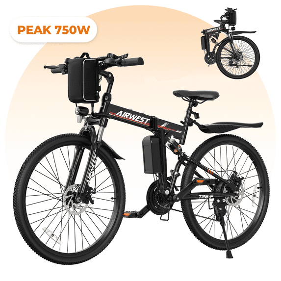 AIRWEST 26" Folding Electric Bike for Adults, Peak 750W Motor, 20MPH ...