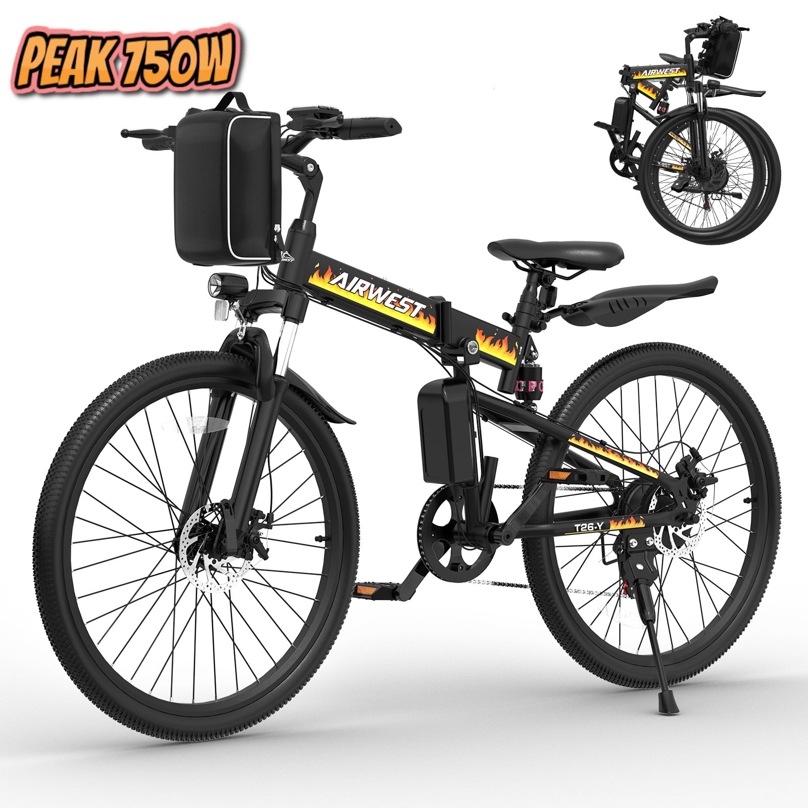 AIRWEST 26" Folding Electric Bike for Adults -Peak 750W Motor, 48V 374 ...