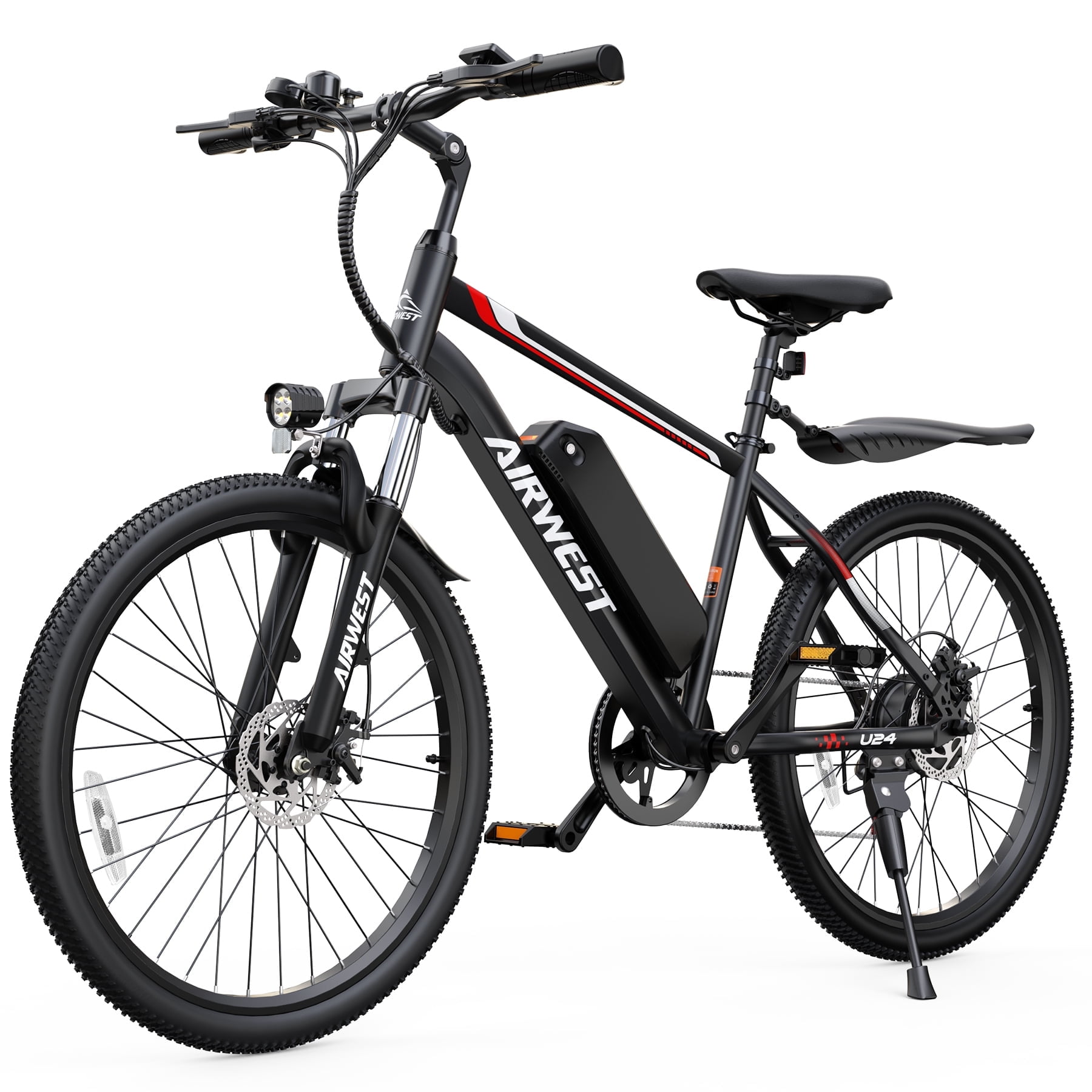 AIRWEST Electric Bike - 24'' Adult E Bike, 350W 20MPH Electric Mountain ...