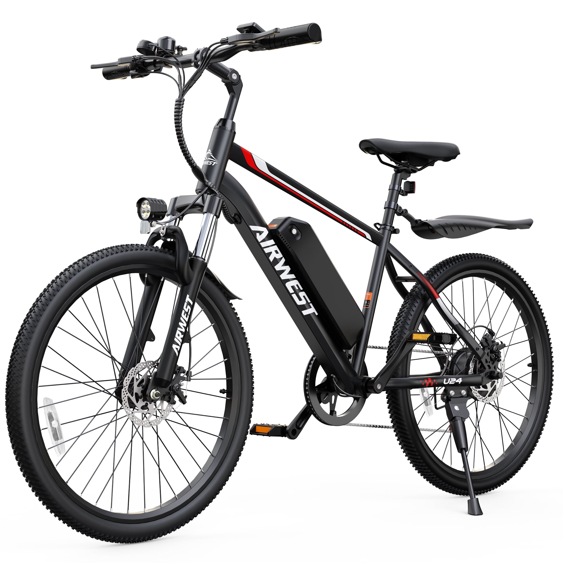AIRWEST Electric Bike - 24'' Adult E Bike, Peak 500W 20MPH Electric Mountain bike with 36V7.8AH ...