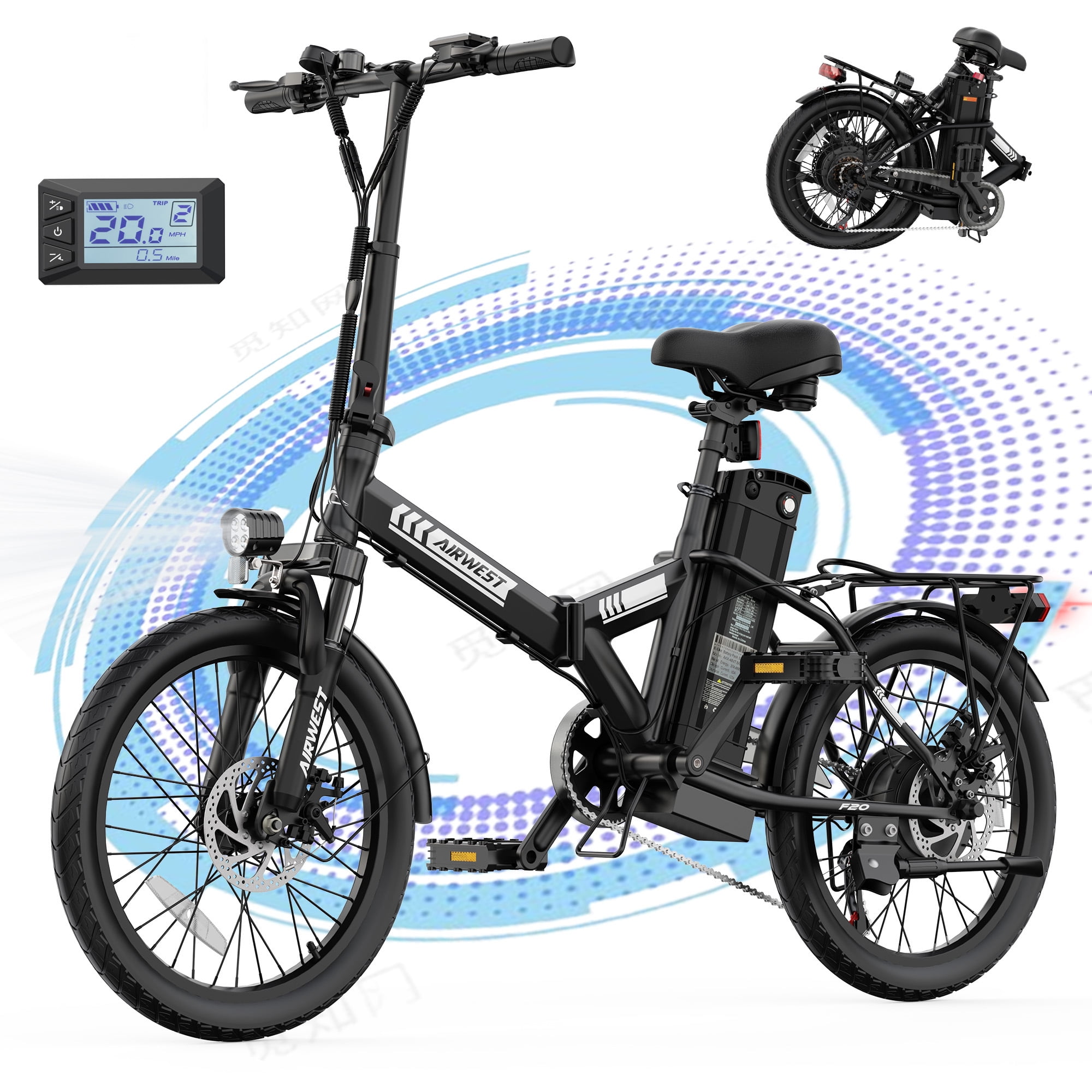 AIRWEST Folding Electric Bike, Peak 750W Electric Bicycle for Adults，20 ...