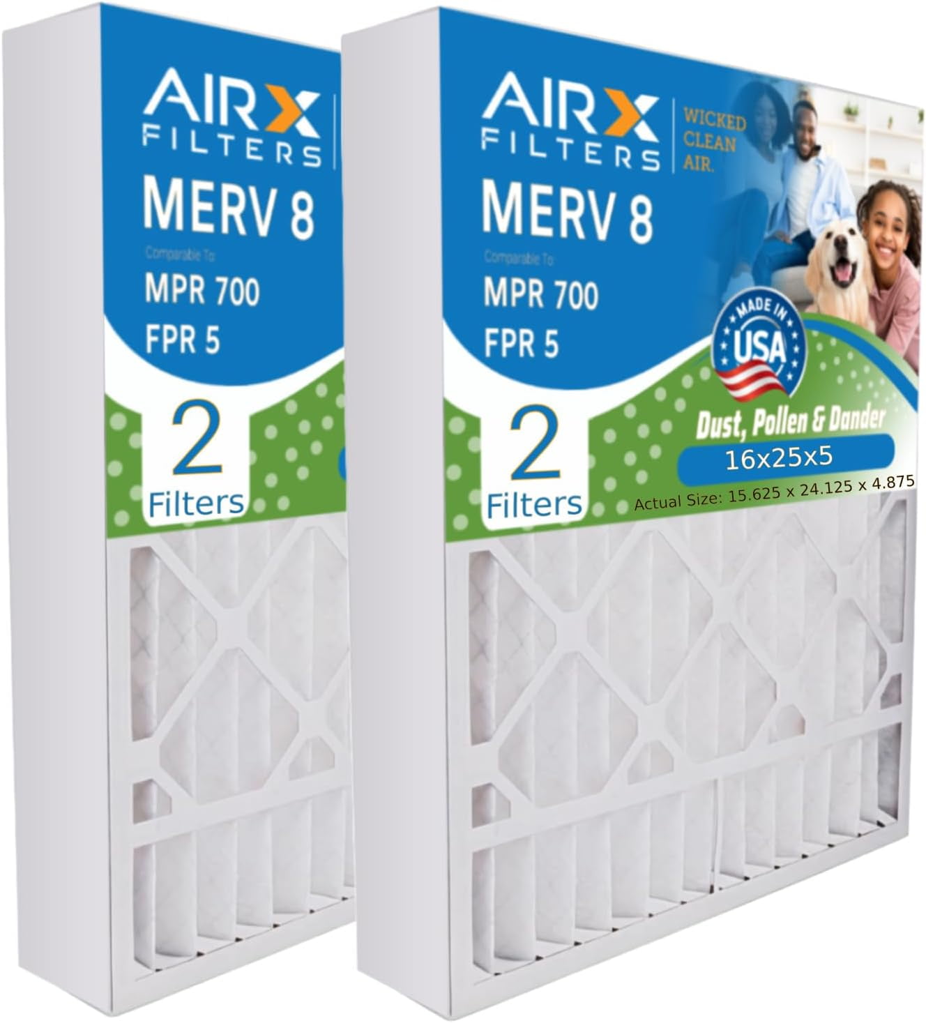 AIRX FILTERS WICKED CLEAN AIR. 16x25x5 Air Filter MERV 8 Compatible with Air Bear 255649-105 ...