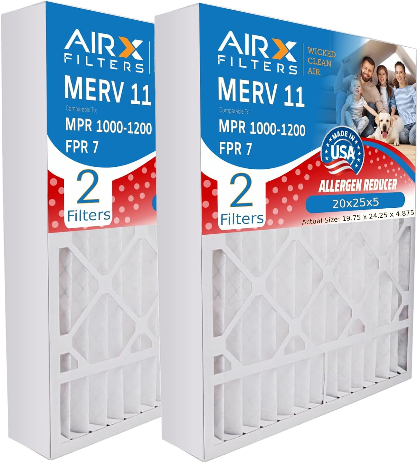 AIRX FILTERS WICKED CLEAN AIR. 20x25x5 Air Filter MERV 11 Compatible with Field Controls ...