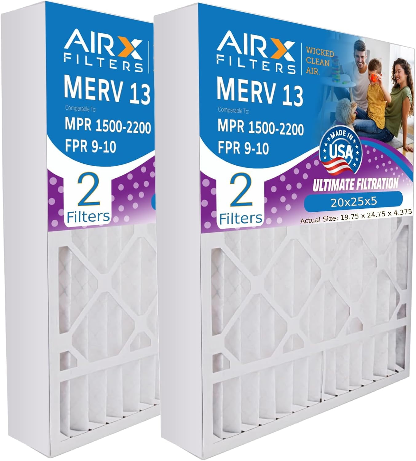 AIRX FILTERS WICKED CLEAN AIR. 20x25x5 Air Filter MERV 13 Compatible with Lennox X6673 Air ...