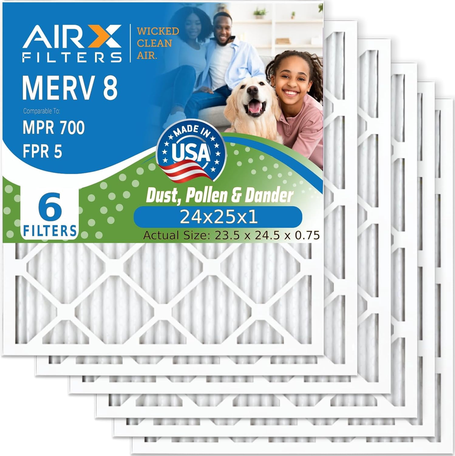 AIRX FILTERS WICKED CLEAN AIR 24x25x1 MERV 8 Electrostatic Pleated Air ...